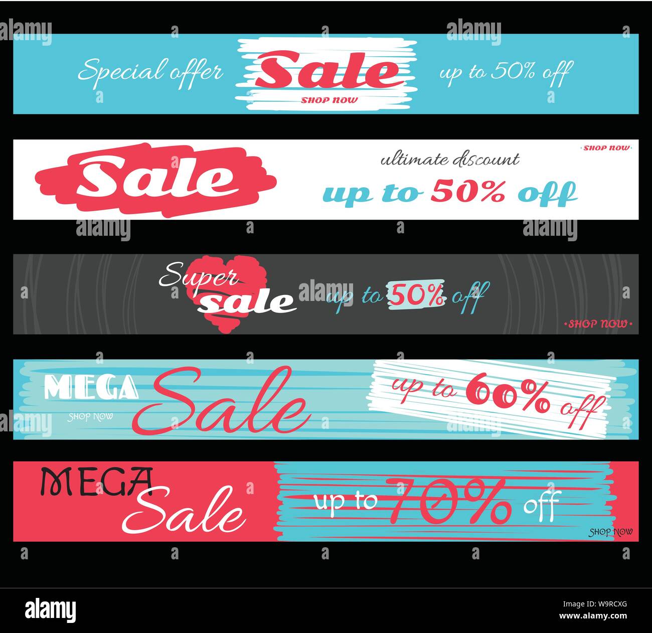Set of horizontal super sale discount banner, label, coupon, sticker ...