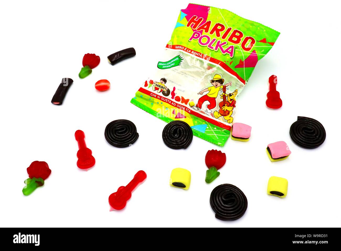 HARIBO Candies package on white background. Haribo is a German ...