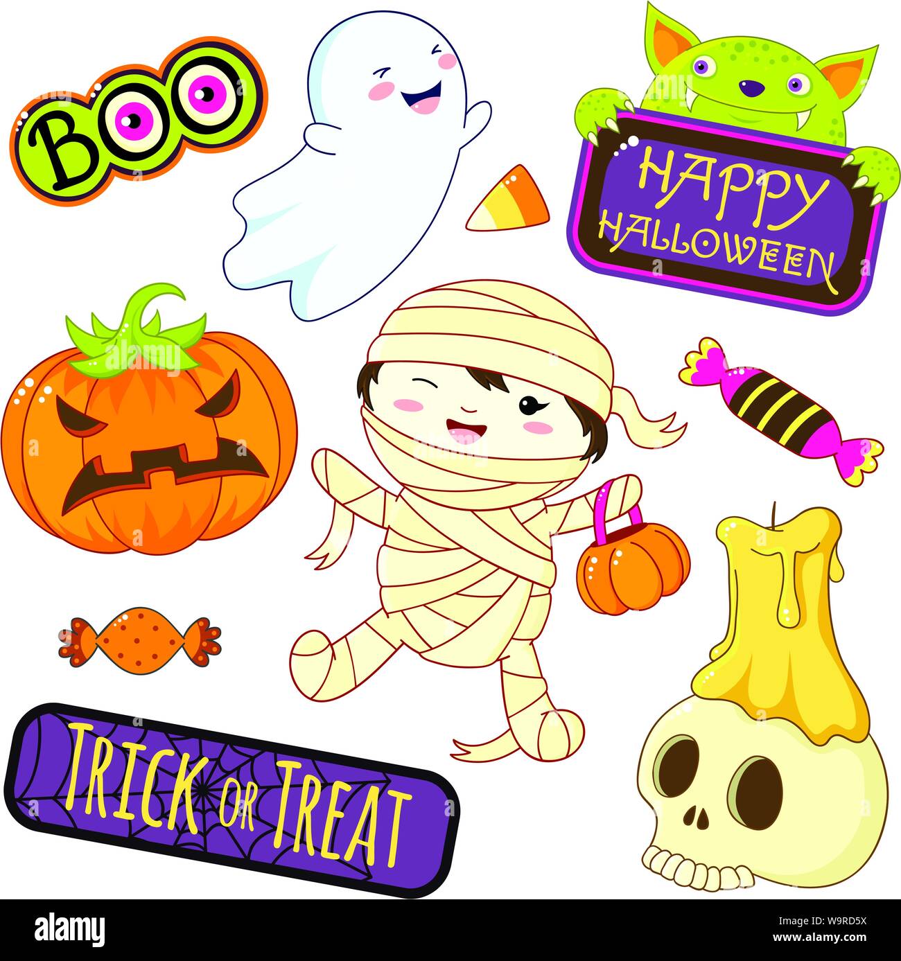 Set cute halloween characters on hi-res stock photography and images ...