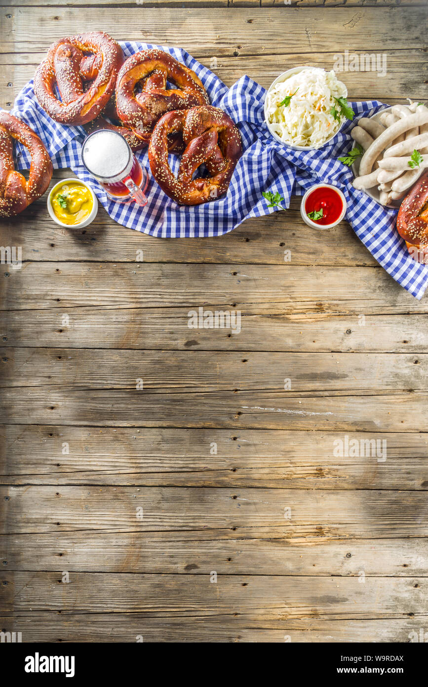Bavarian German holiday traditions. Oktoberfest food and beer glass mug ...