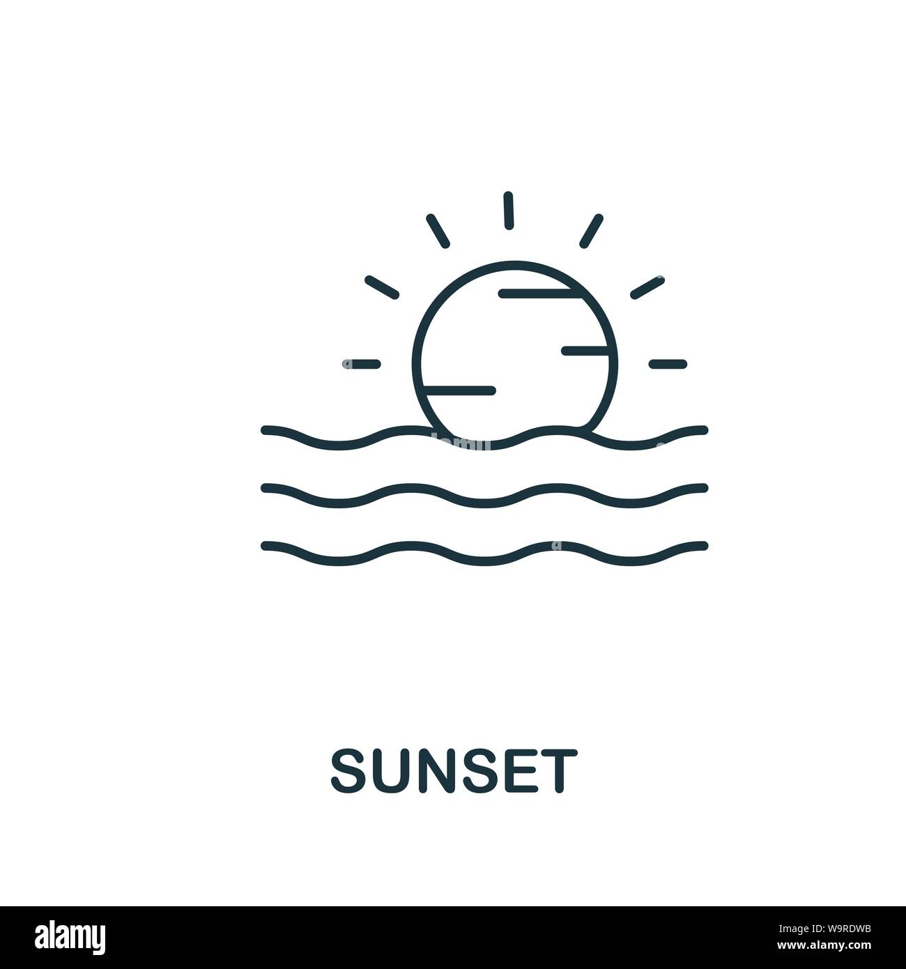 Sunset outline icon. Thin line concept element from tourism icons collection. Creative Sunset ...