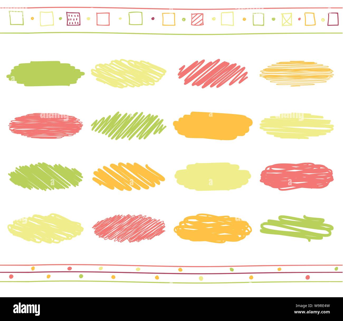 Vector collection of retro scribbled circular lines with hand drawn ...