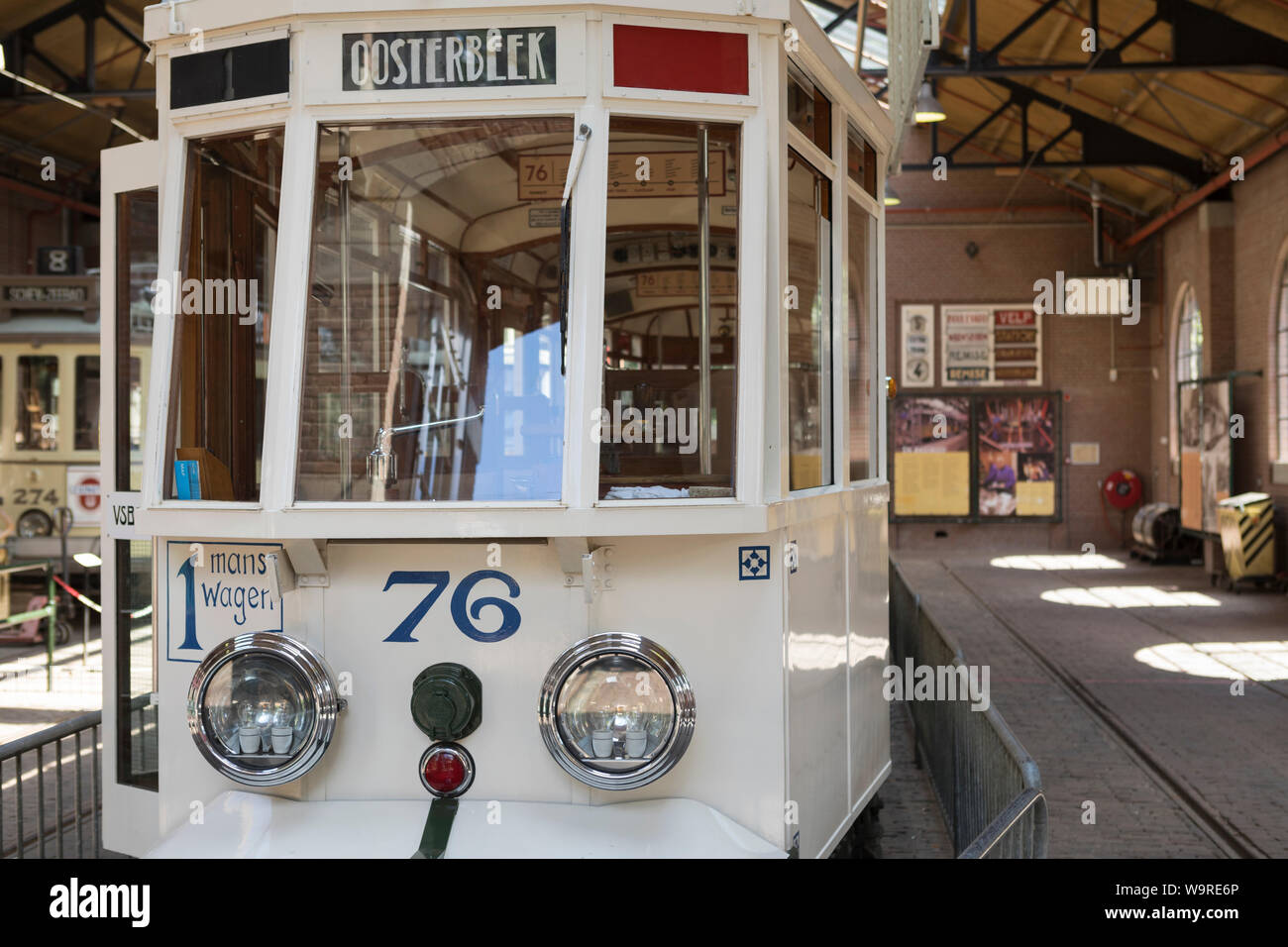Historical vintage tram at open air museum Arnhem in the Netherlands ...