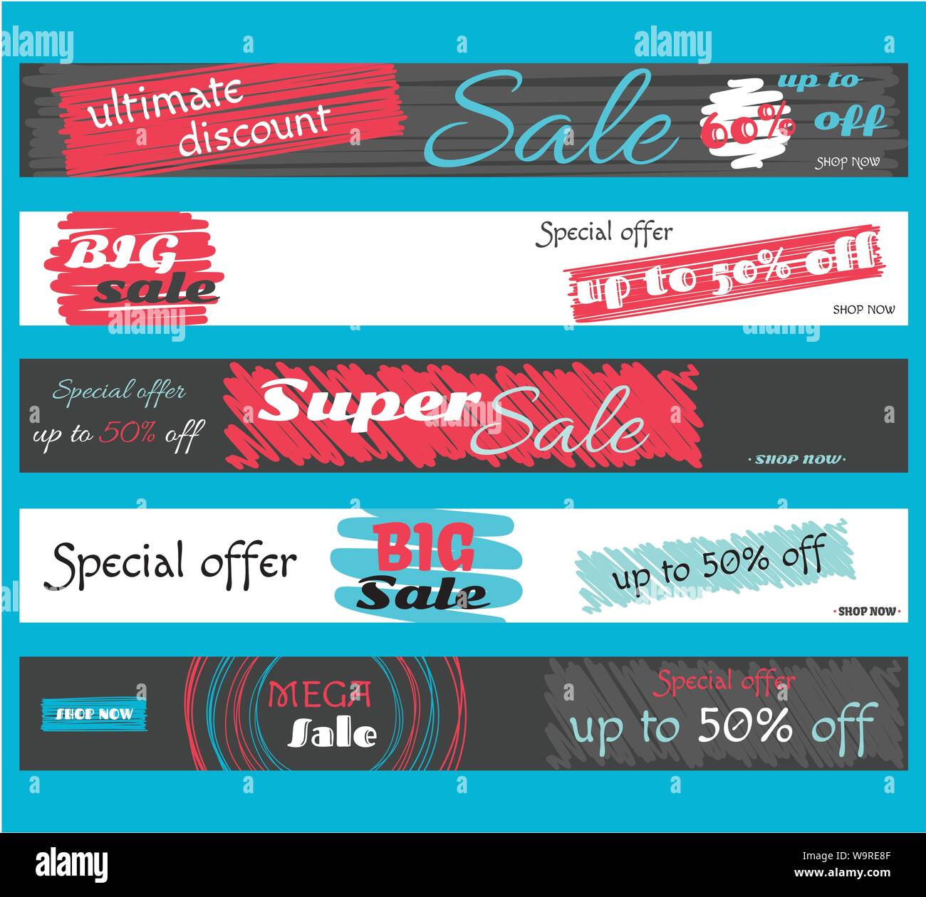 Set of horizontal super sale discount banner, label, coupon, sticker ...