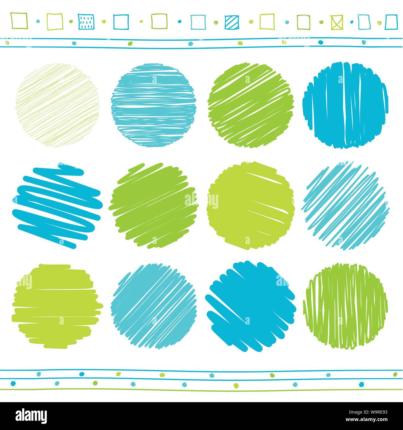 Vector collection of retro scribbled circular lines with hand drawn ...