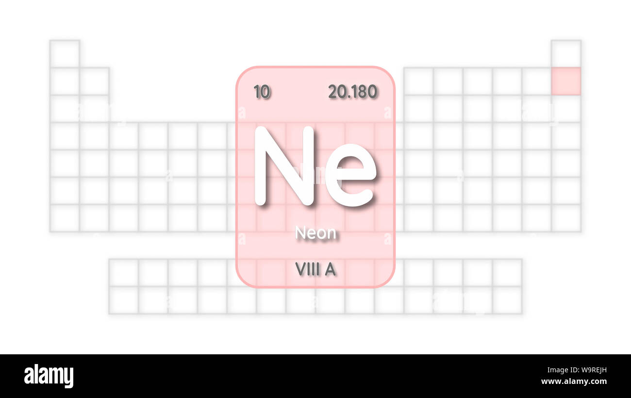 Neon chemical element atomic data and symbol - table of elements Stock ...