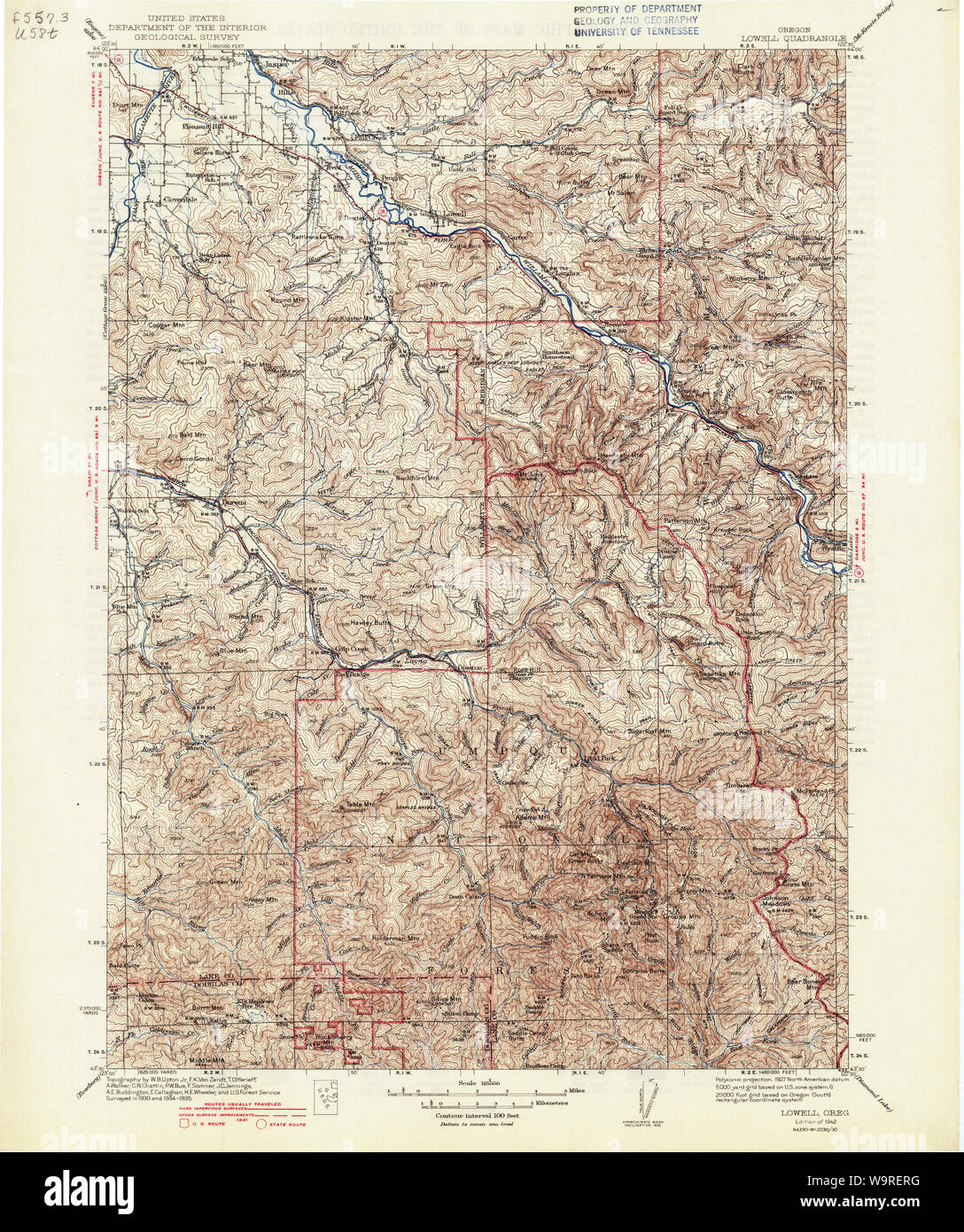USGS Topo Map Oregon Lowell 283189 1942 125000 Restoration Stock Photo ...