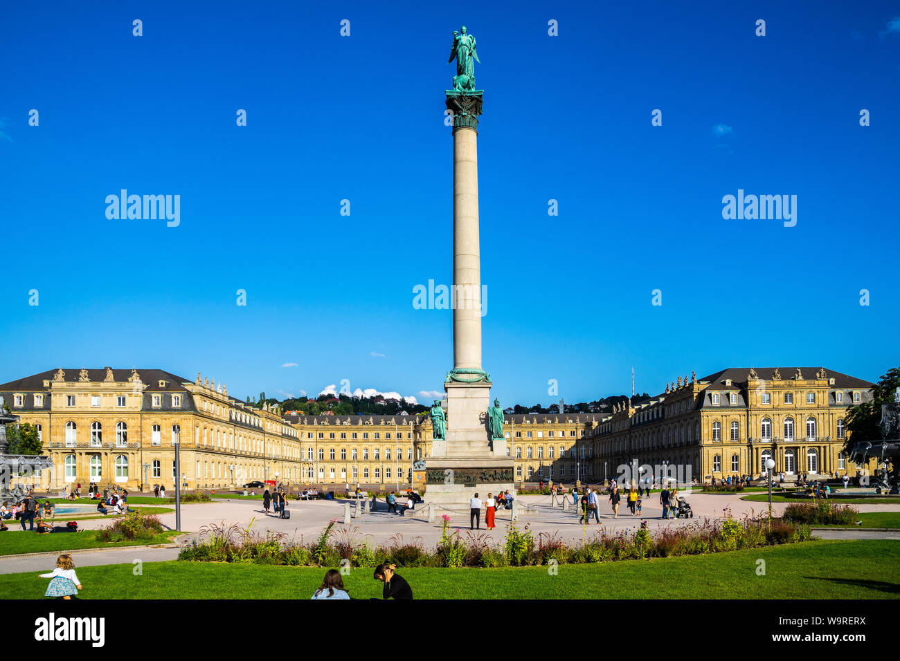 Stuttgart, Germany, August 14, 2019, Blue sky over historical palace ...