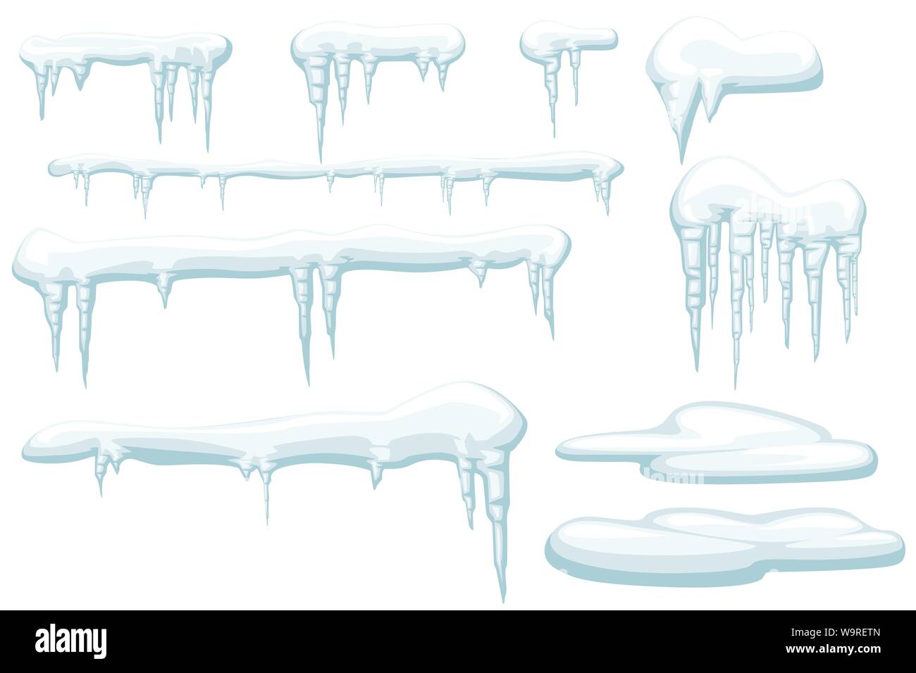 Set of snow icicles and snow caps winter elements flat vector ...