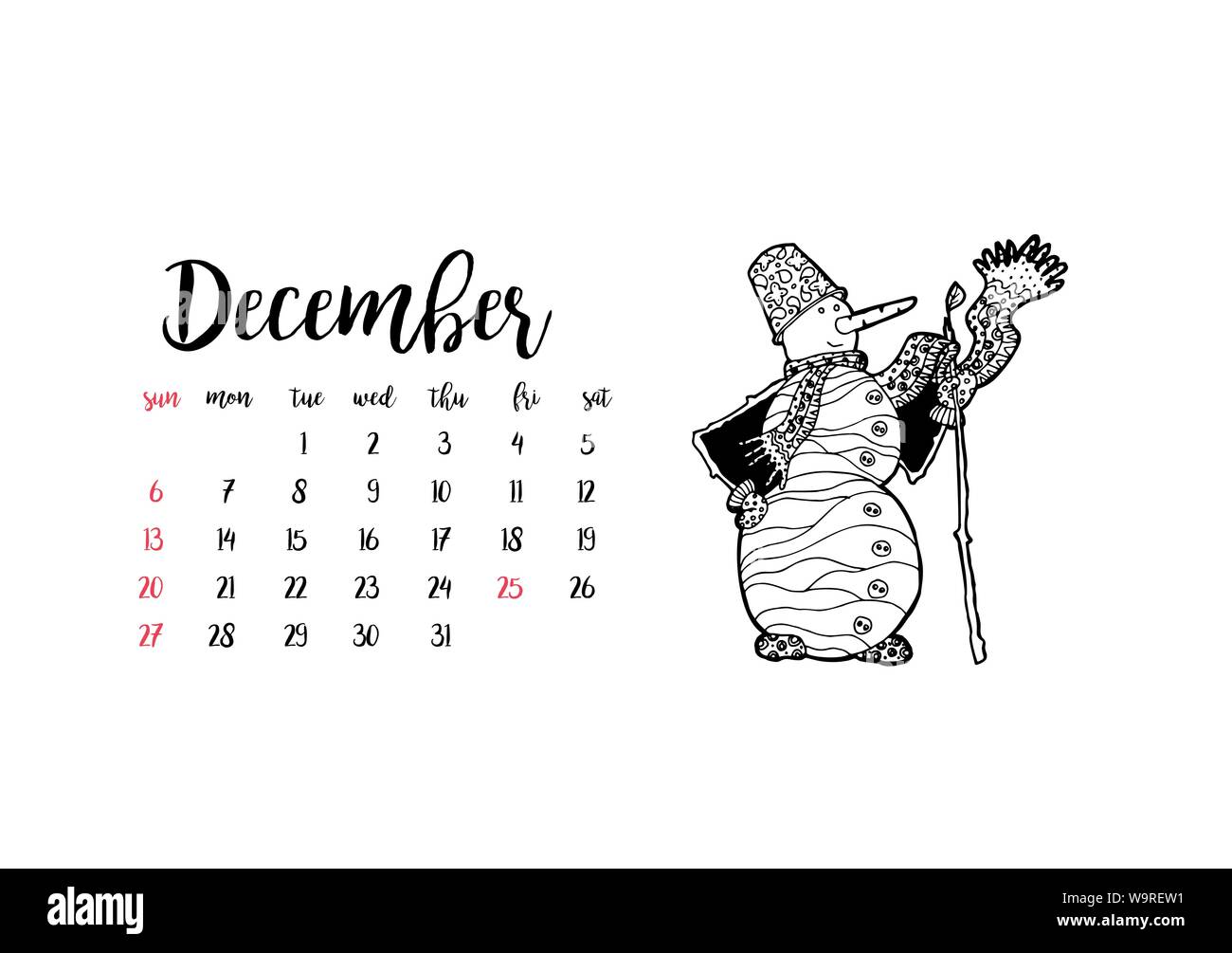 Monthly desk calendar horizontal template 2020 for month December. Week ...
