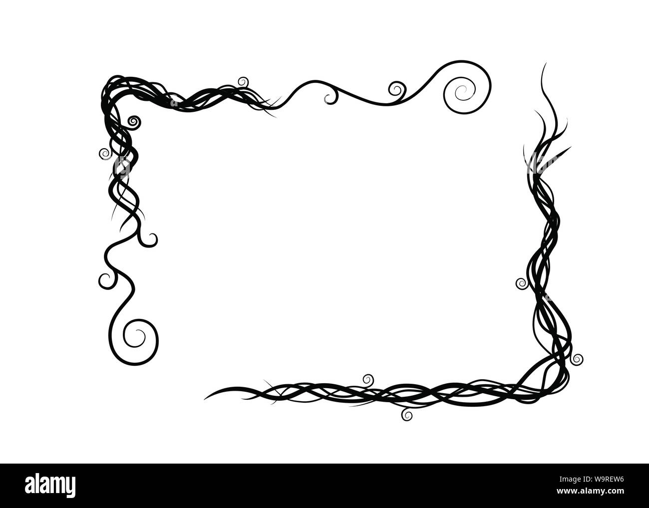 Black silhouette vine plant abstract wild branches frame flat vector ...