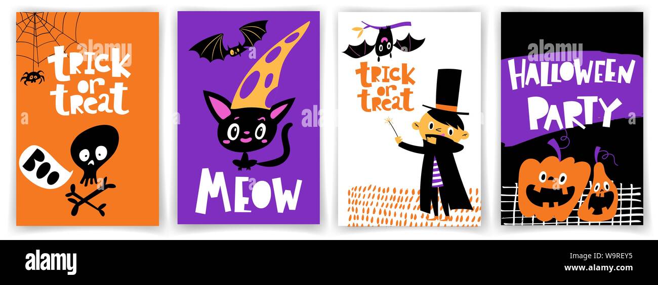 Cute vector kids style Halloween party posters Stock Vector Image & Art ...