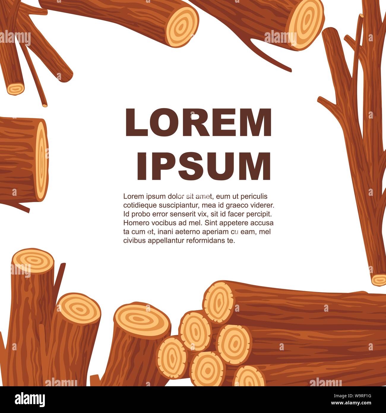 Advertising banner design or flyer with wood logs for lumber industry ...
