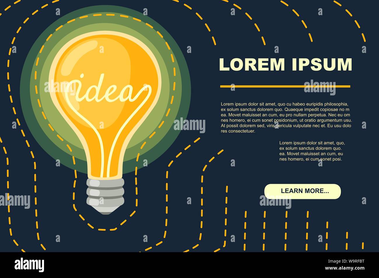 Flat cartoon incandescent lamp yellow retro light bulb with IDEA ...