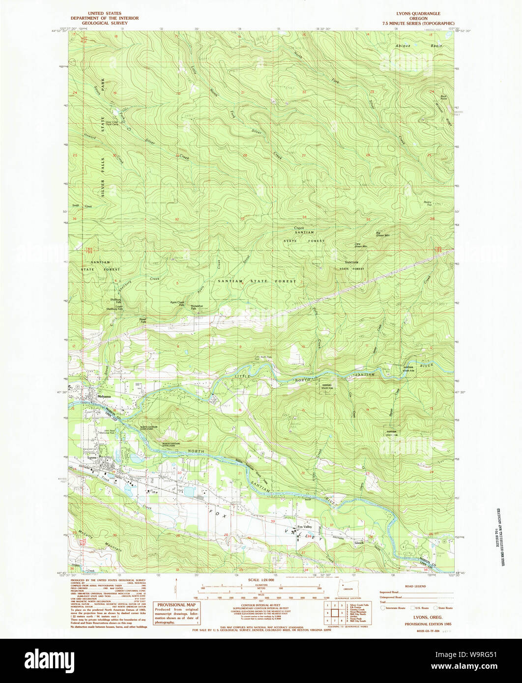 USGS Topo Map Oregon Lyons 280596 1985 24000 Restoration Stock Photo ...