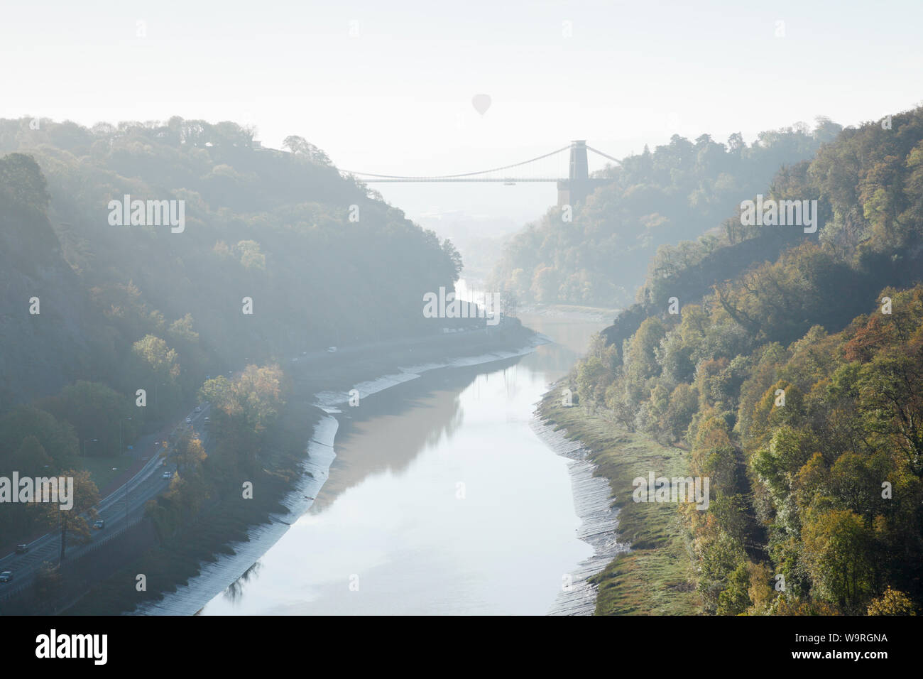 Avon Gorge and Clifton Suspension Bridge with Leigh Woods to the right ...