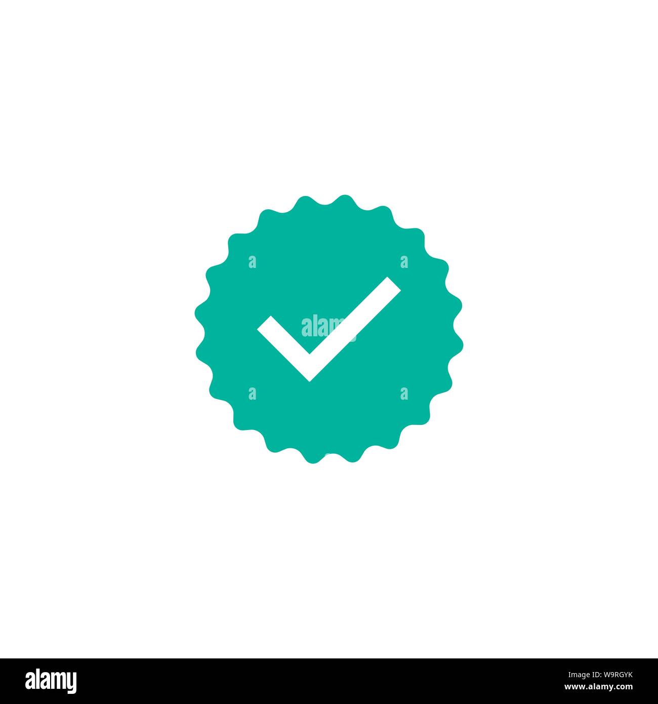 Valid Seal icon. Blue circle with ribbon outline and white tick. Flat ...