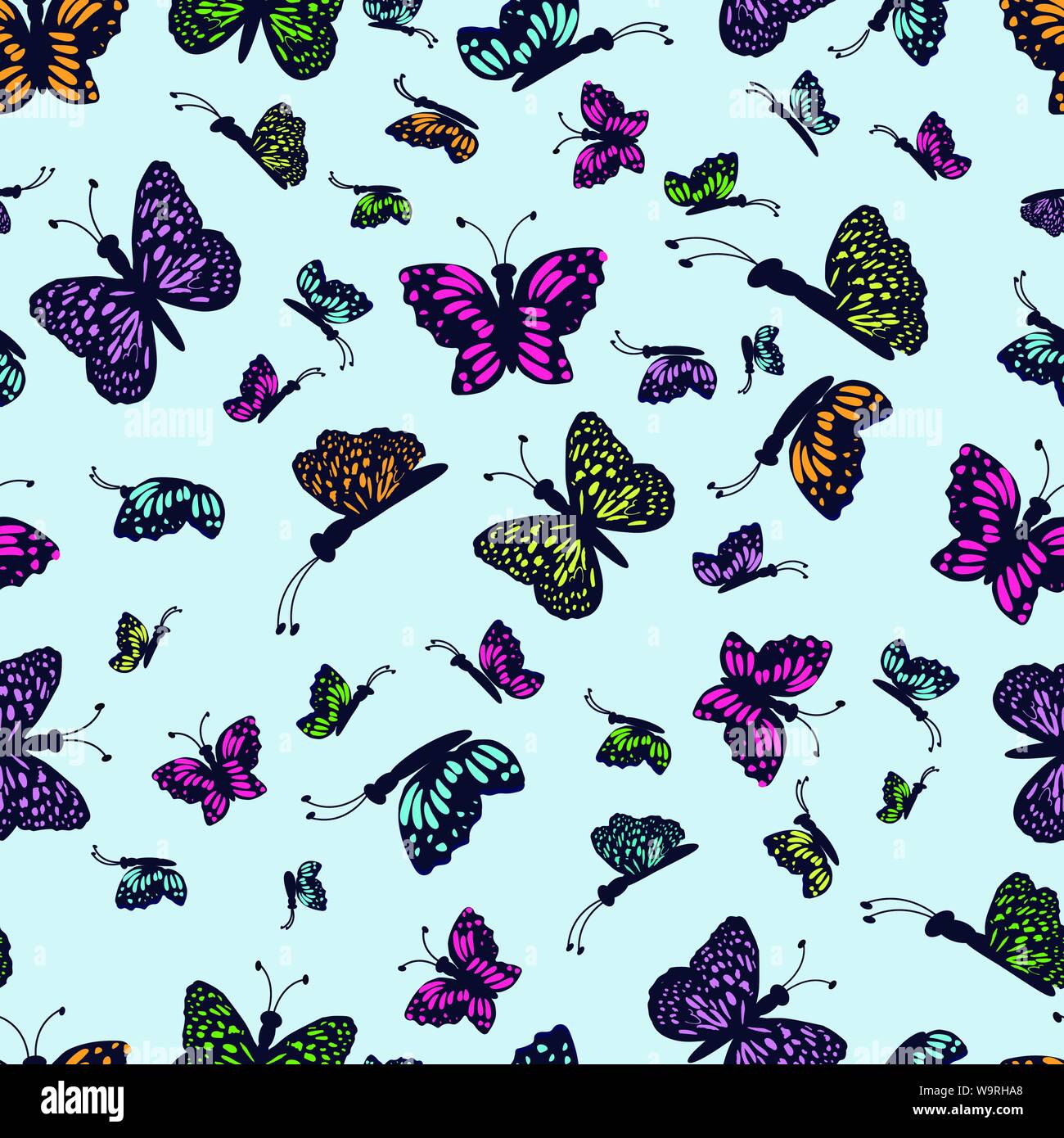 Hand drawn multi colored butterfly on a light blue background Stock ...