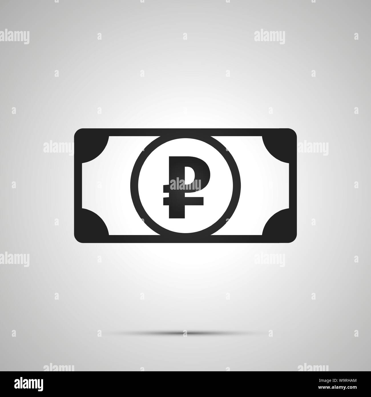 Abstract money banknote with russian ruble sign, simple black icon with ...