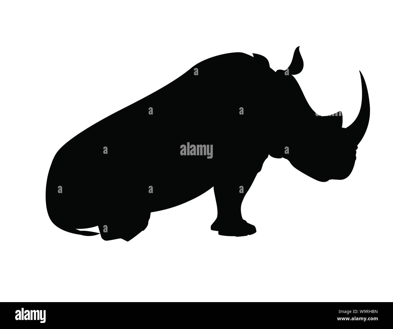 Black silhouette african rhinoceros sitting on the ground side view ...