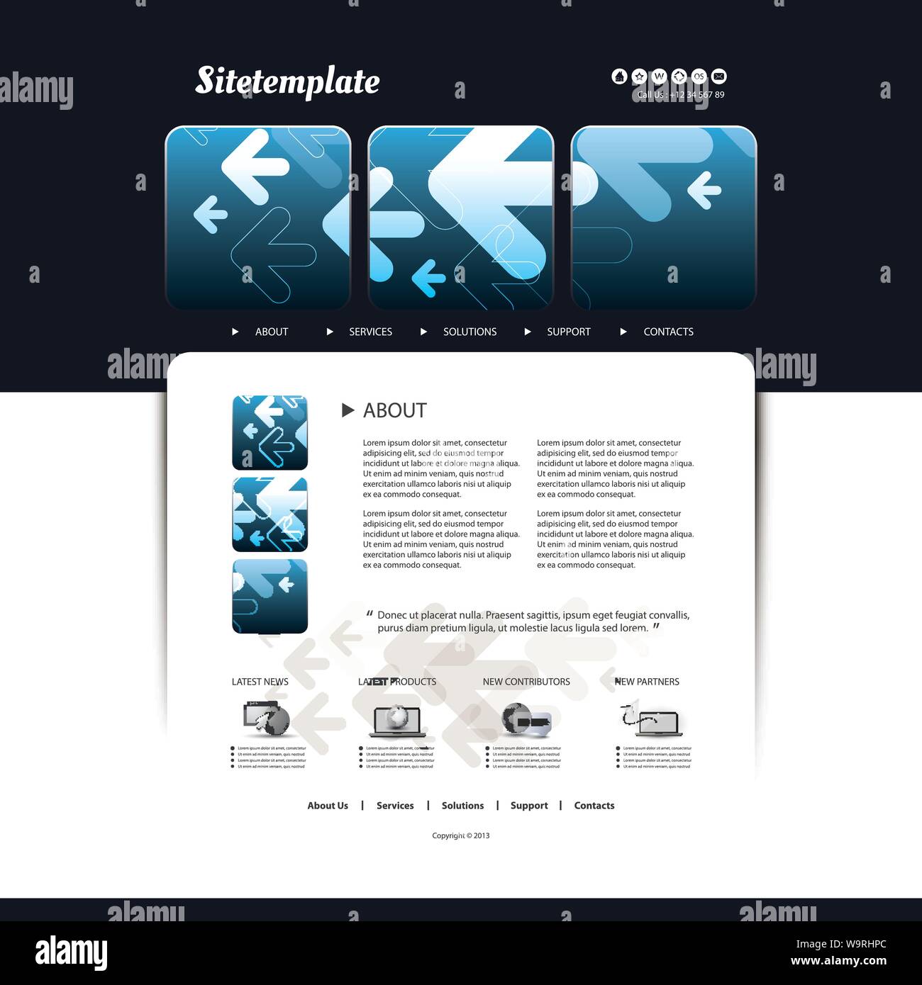 Abstract Blue Website Design Template with Arrows in Freely Scalable ...
