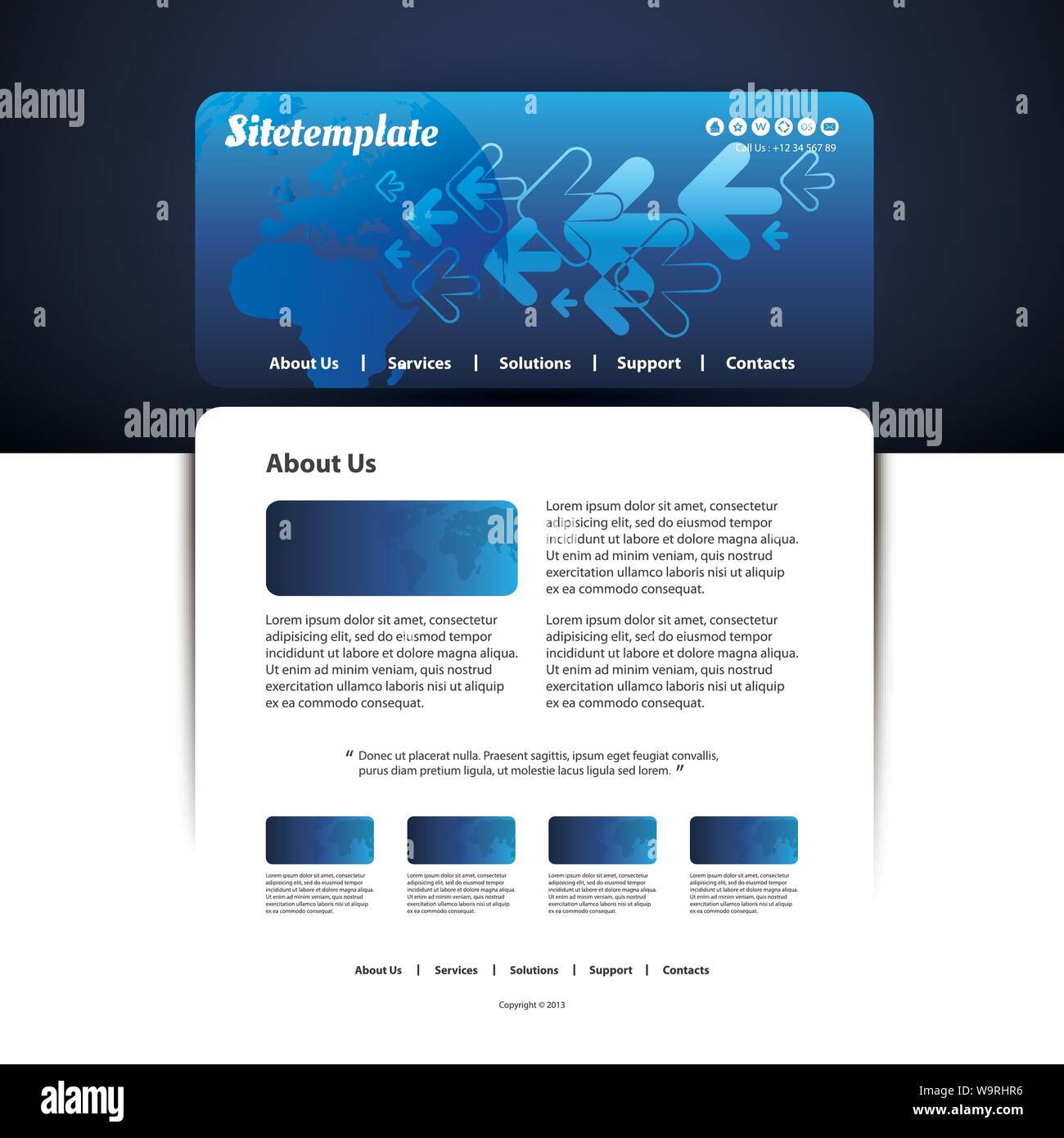 Abstract Blue Website Design Template with Arrows in Freely Scalable ...