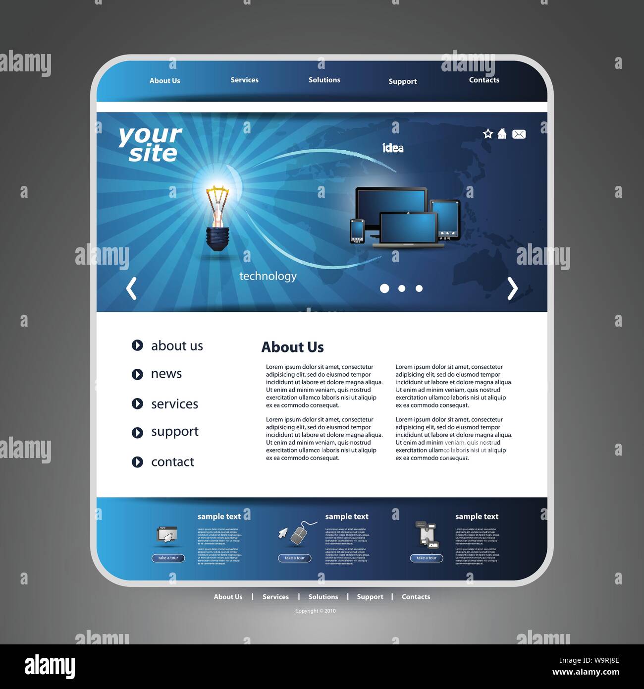 Blue Modern Technology Website Design Template with Transparent World ...