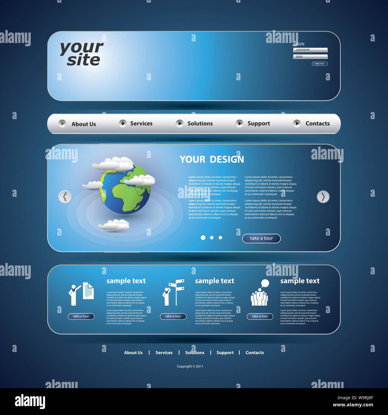 Blue Modern Business Website Design Template with Earth Globe and ...