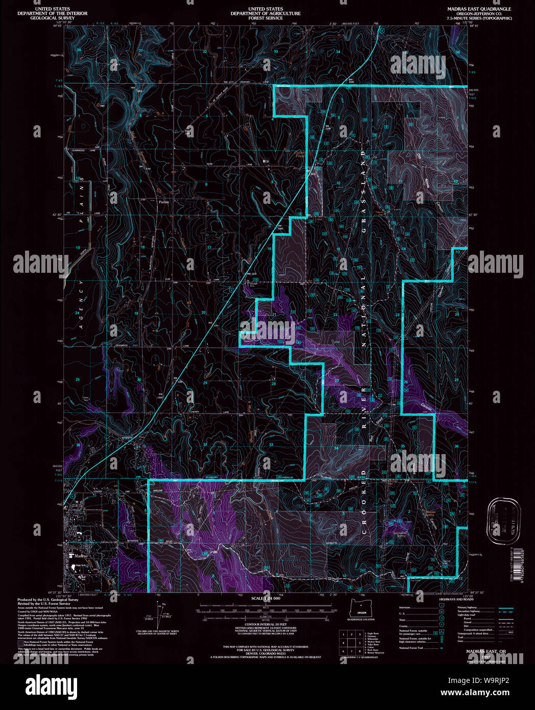 USGS Topo Map Oregon Madras East 280609 1992 24000 Inverted Restoration ...