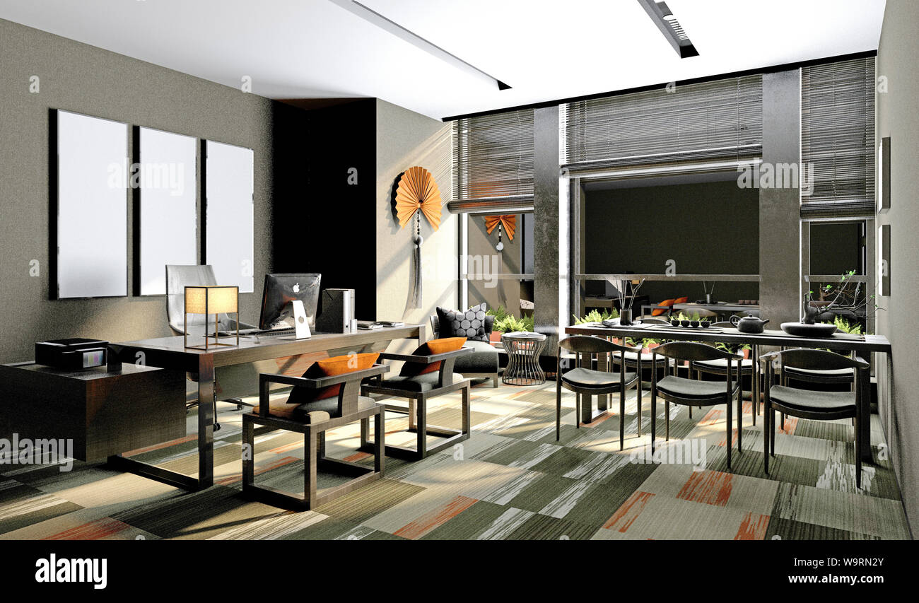 3d render working office Stock Photo - Alamy
