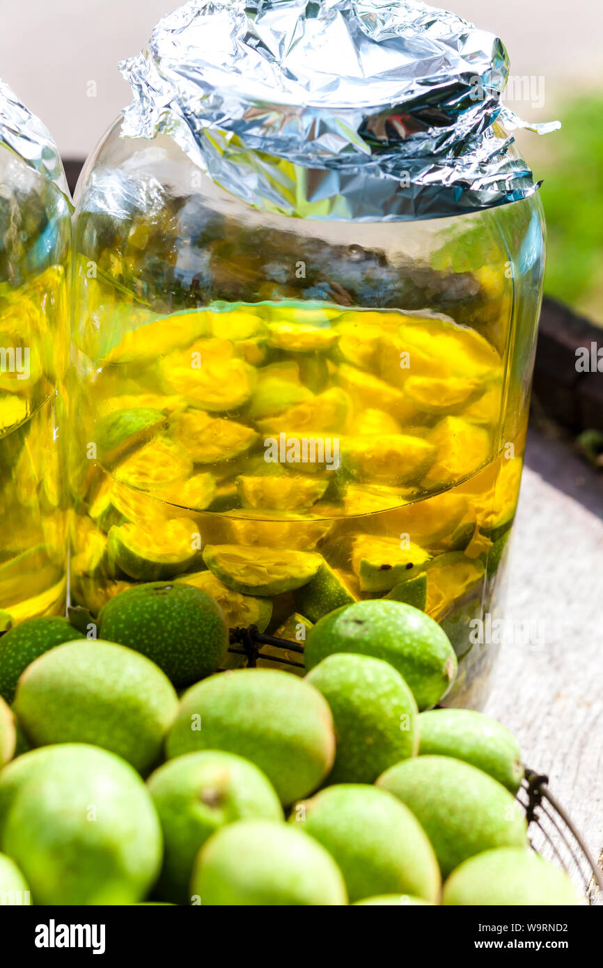 still life of walnut liqueur Stock Photo - Alamy