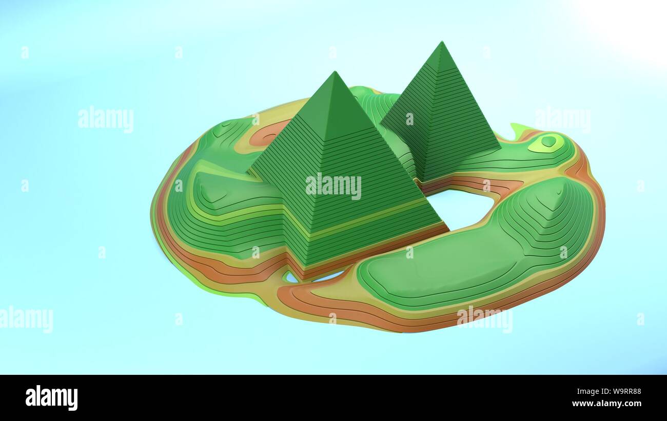 3d rendering game style environment Ancient pyramid island Abstract ...