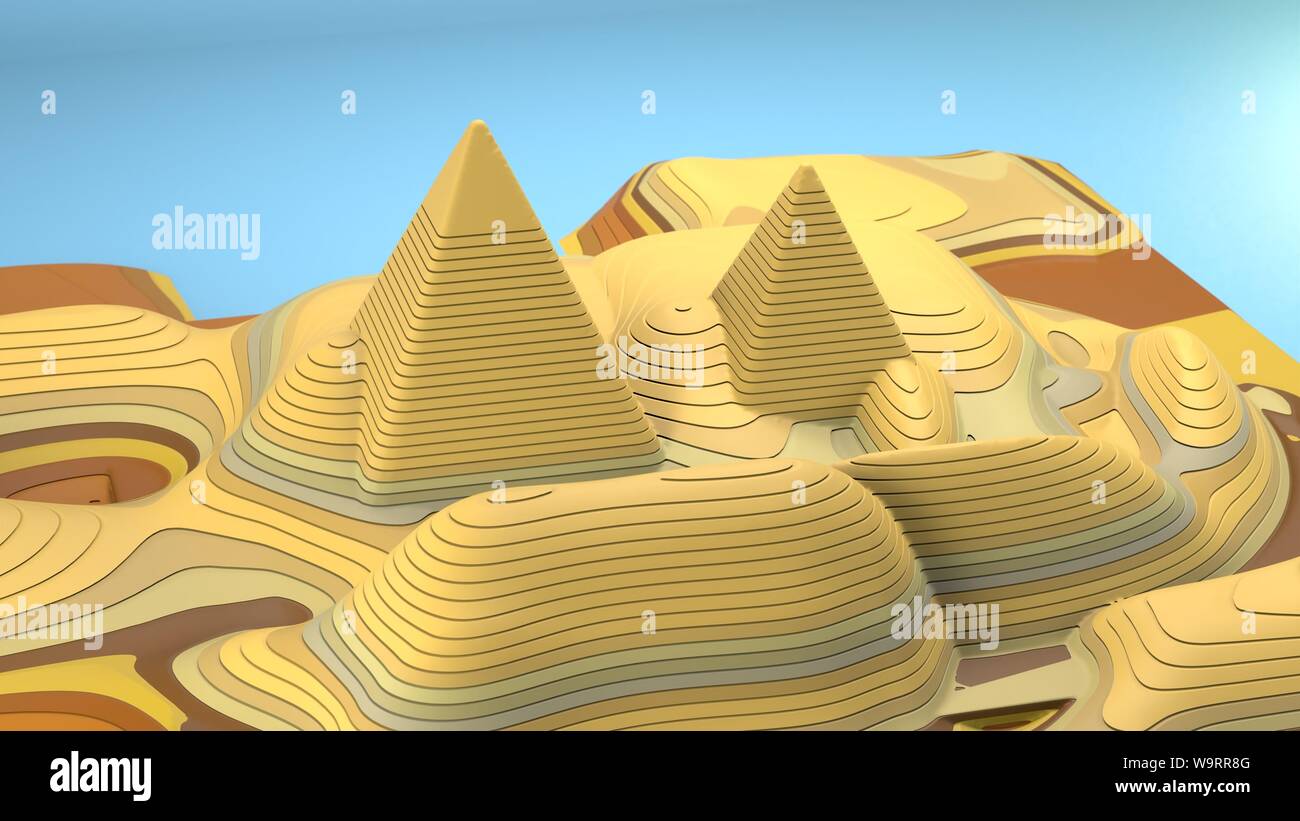 3d rendering game style environment Ancient pyramid island Abstract ...