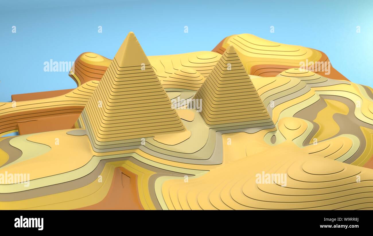 3d rendering game style environment Ancient pyramid island Abstract ...