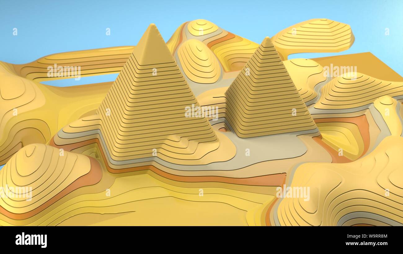 3d rendering game style environment Ancient pyramid island Abstract ...