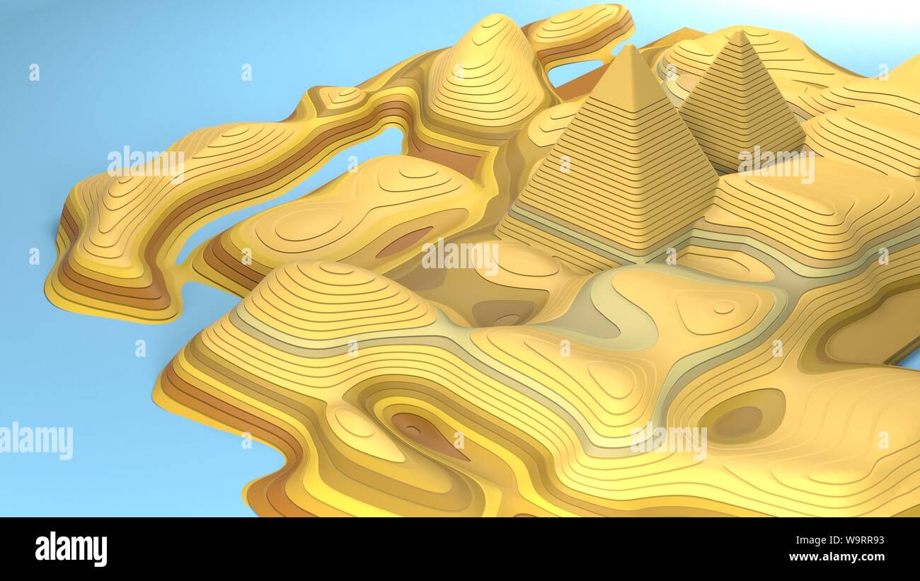 3d rendering game style environment Ancient pyramid island Abstract ...