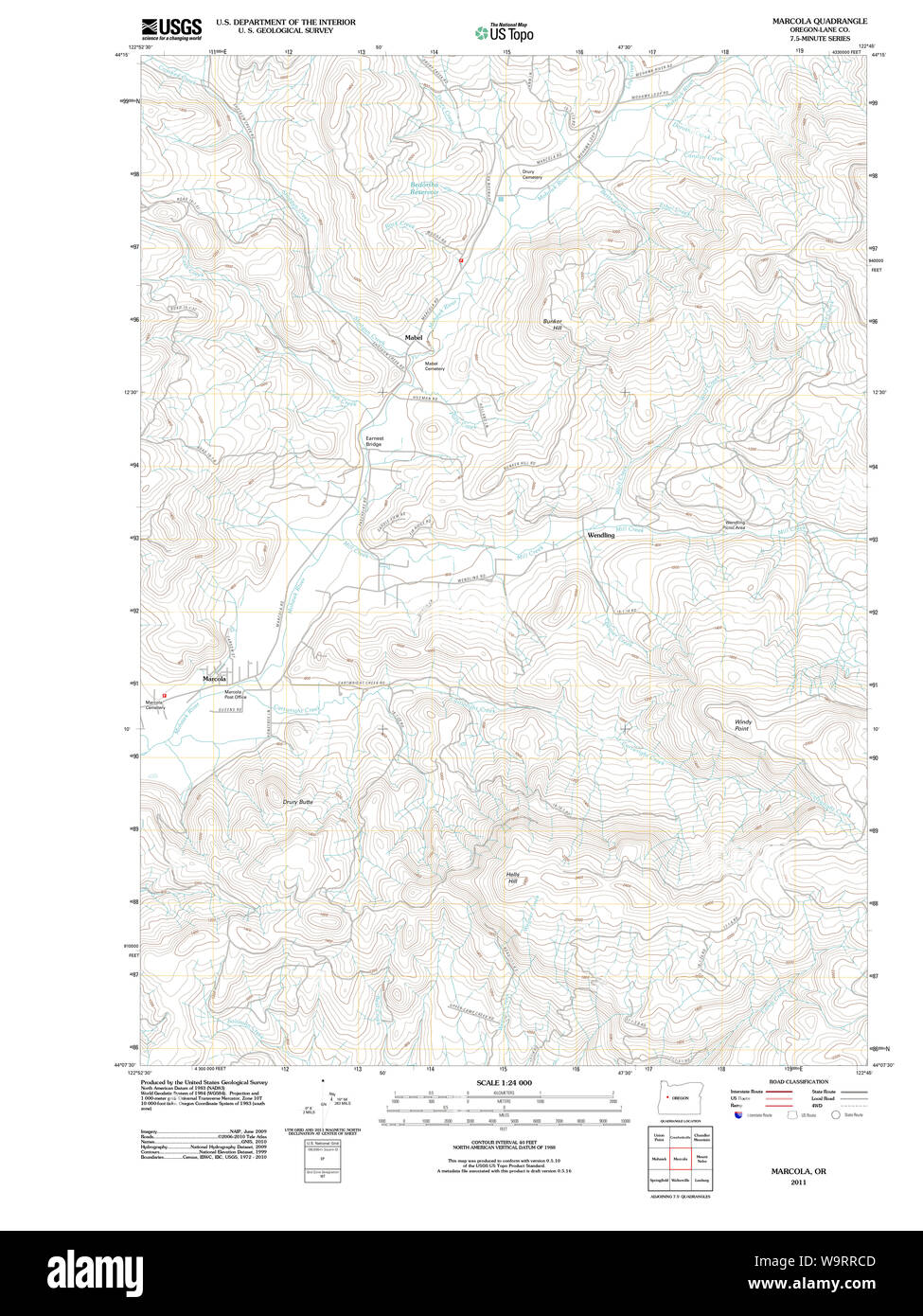 USGS Topo Map Oregon Marcola 20110816 TM Restoration Stock Photo - Alamy