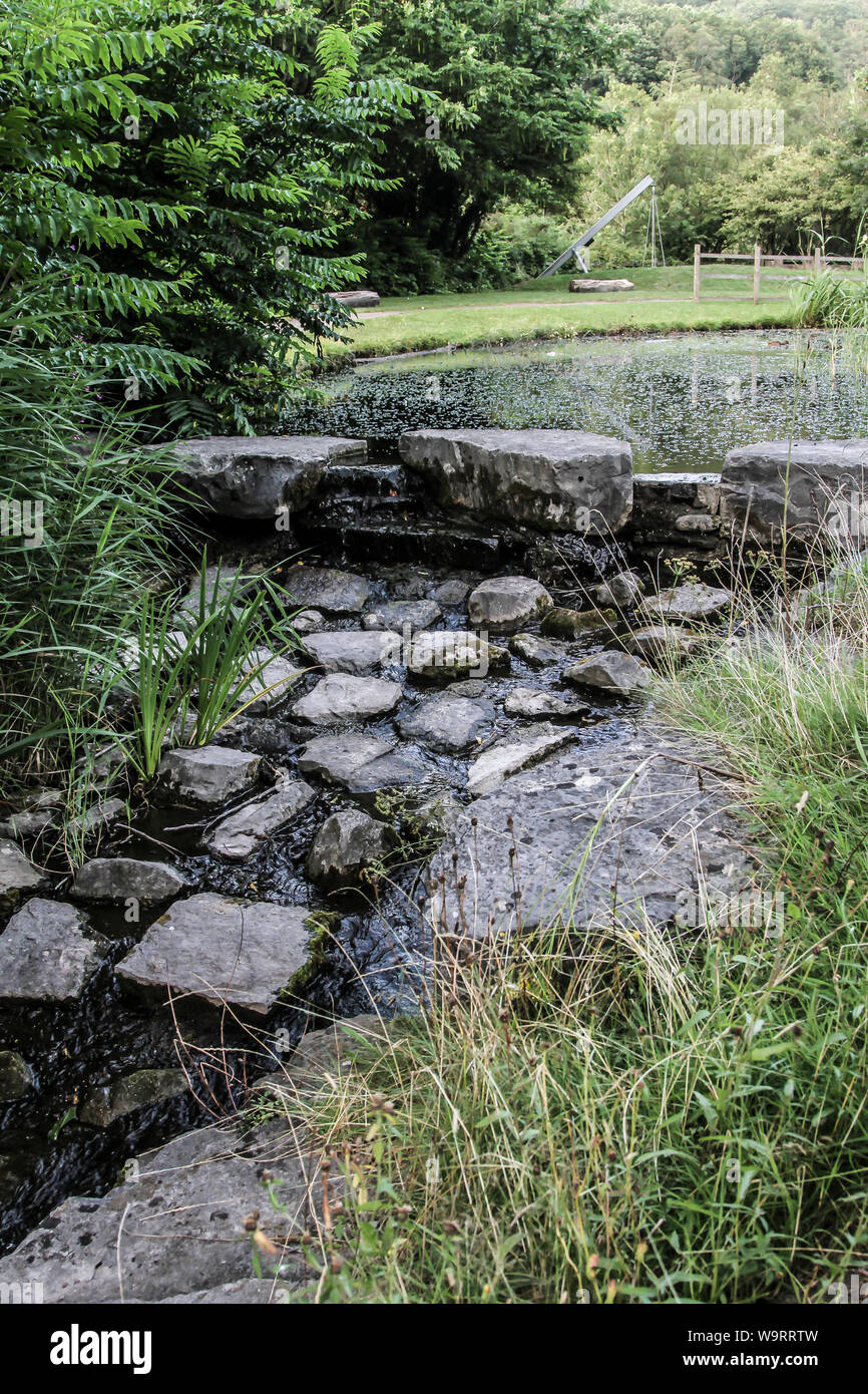 Natural Stepping Stones Across Small Pond Stock Photo - Alamy