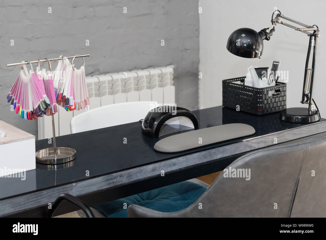 Interior of empty modern nail salon. Work place for master of manicure ...