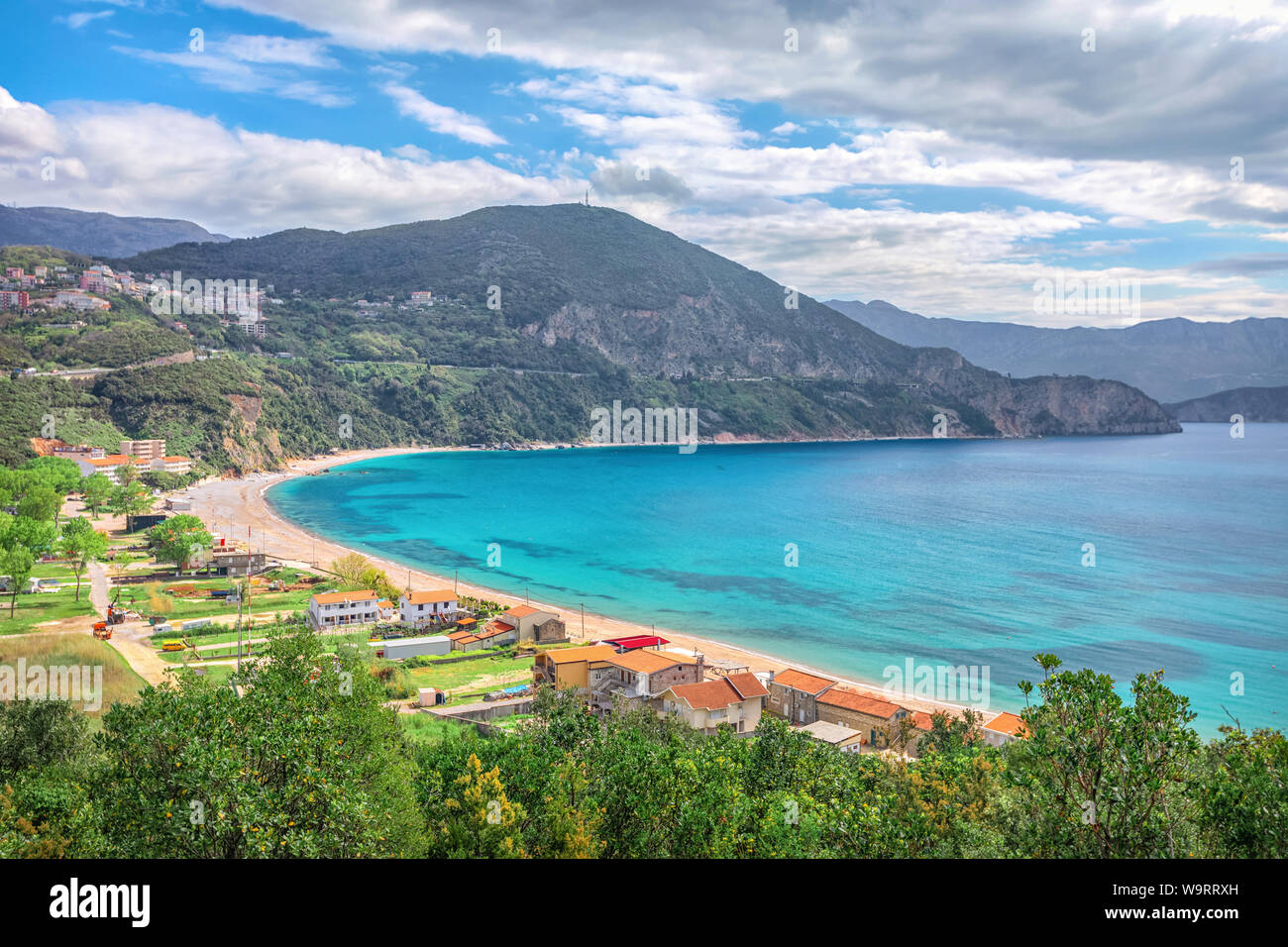 Aerial view of Jaz Beach in Prijevor, Budva Municipality, Montenegro ...