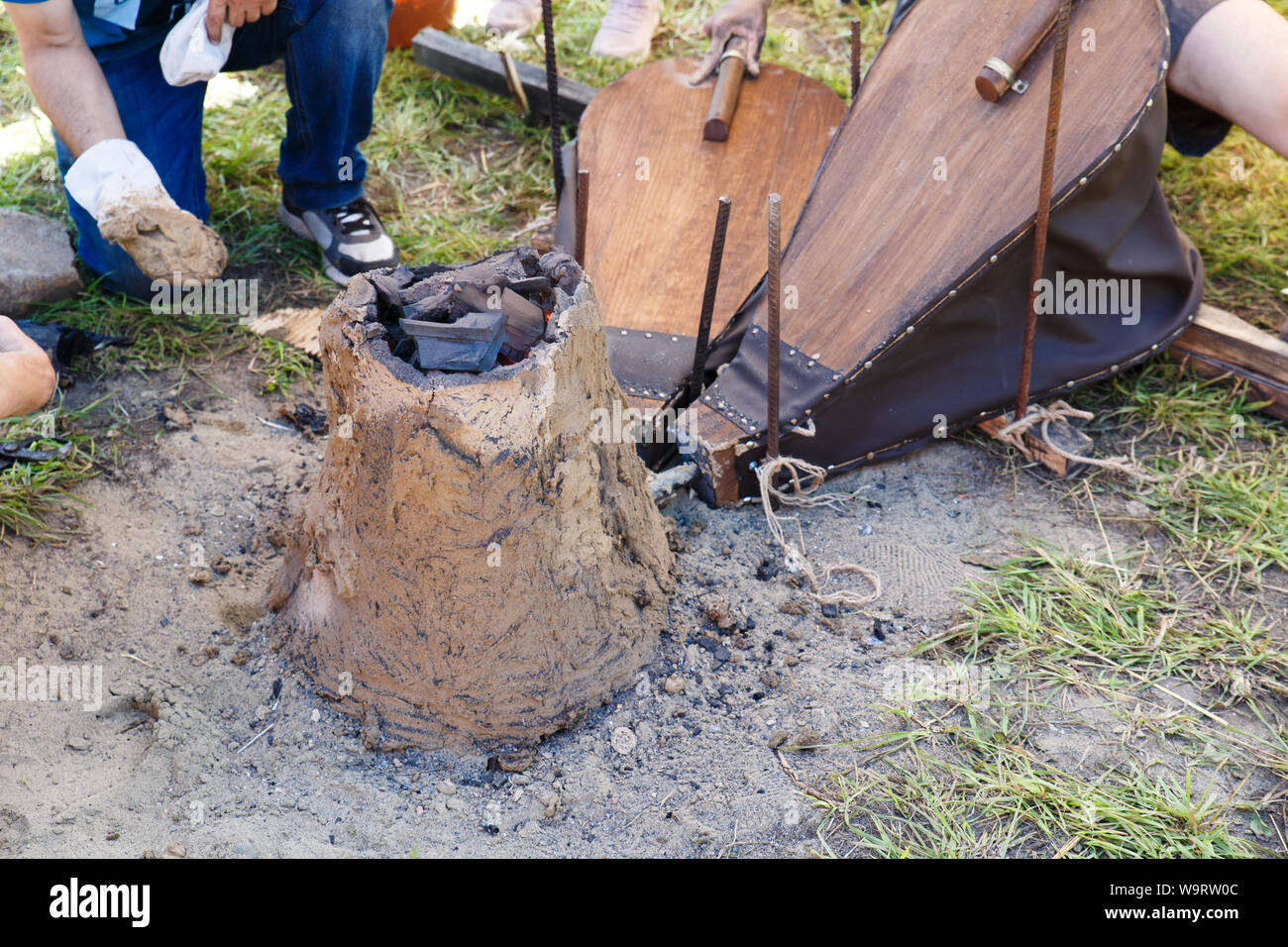 Horn. Medieval clay furnace for melting metal. Medieval metallurgy ...