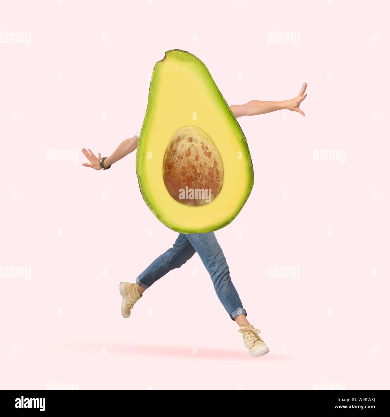 Good nutrition for your body. Avocado as a human body on coral ...