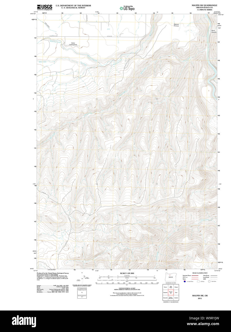 USGS Topo Map Oregon Maupin SW 20110809 TM Restoration Stock Photo - Alamy