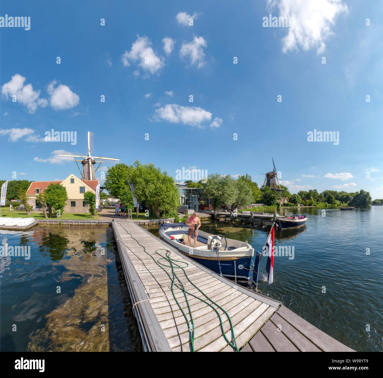 Windmills “De Lelie” and “De Ster” at the border of Lake Kralingen ...