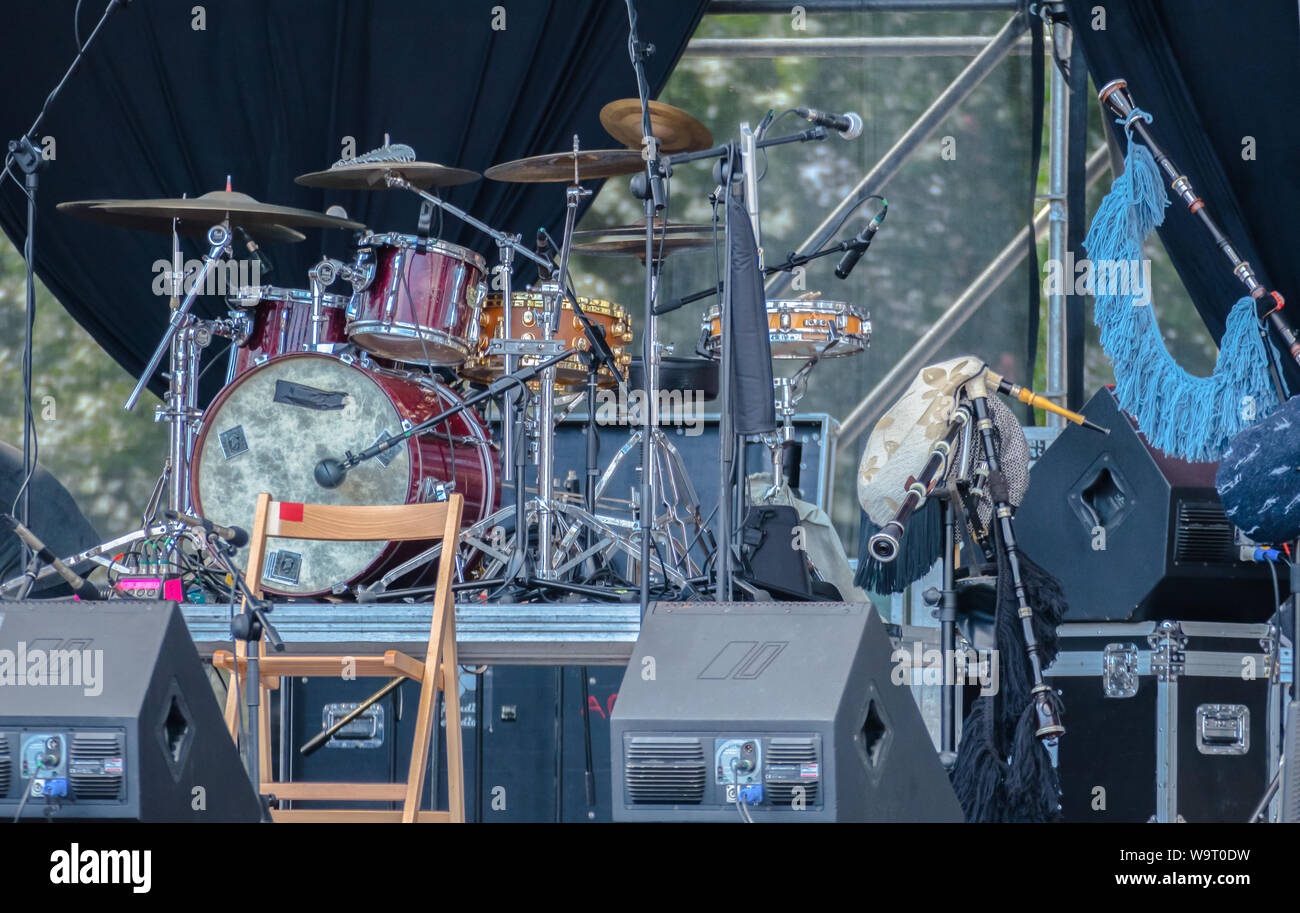folk music instruments on stage with daylight Stock Photo - Alamy