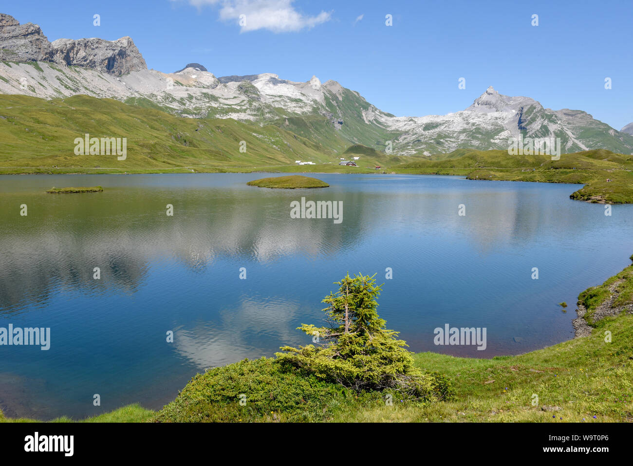 View at lake Tannensee over Engelberg on the Swiss alps Stock Photo - Alamy
