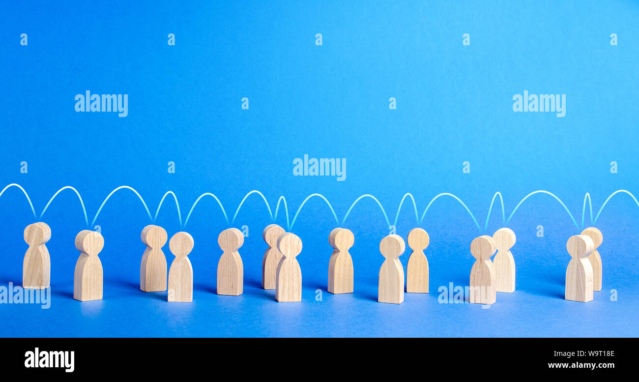 People united to each other with a mental link line. Social connections ...