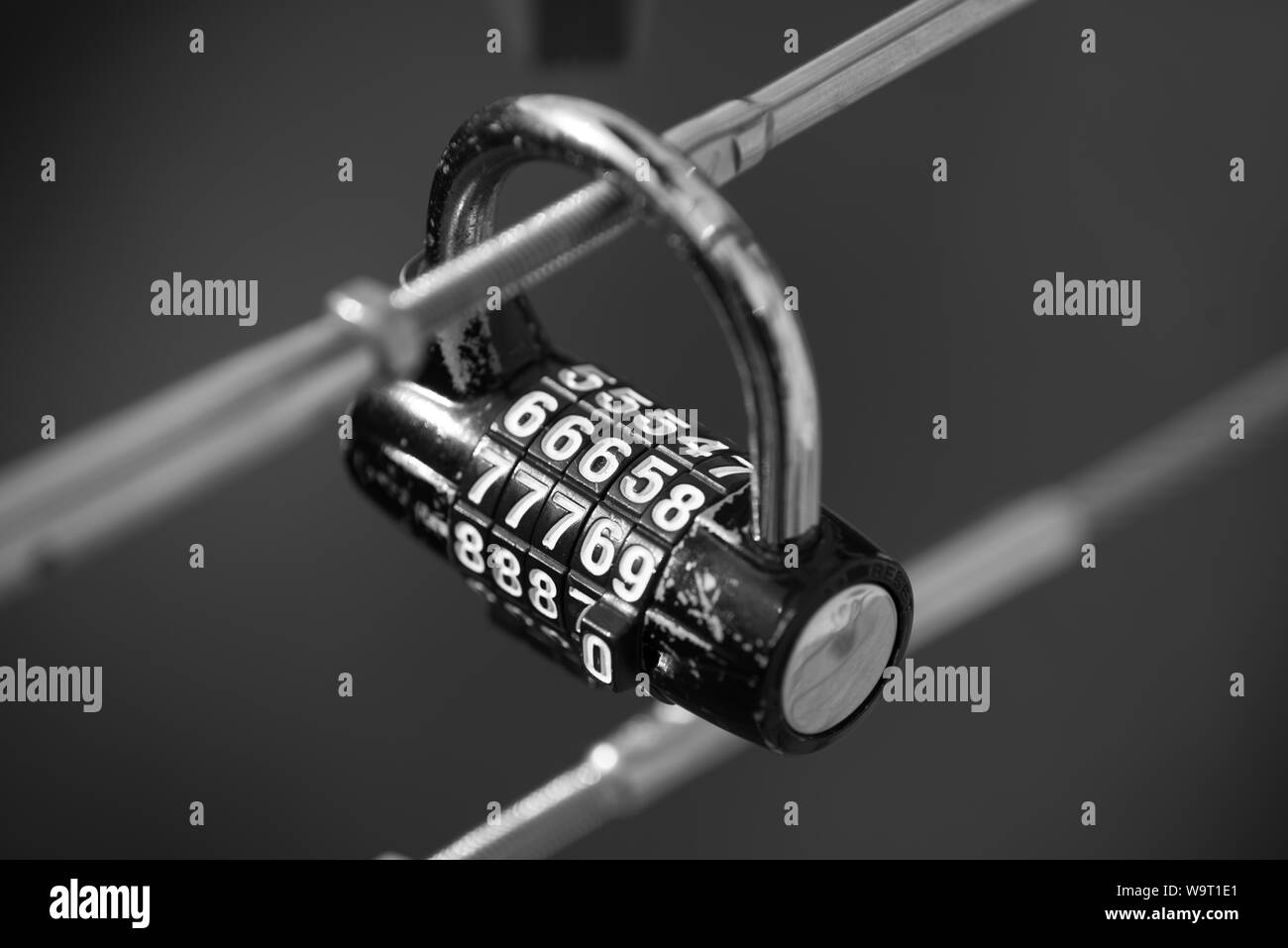 closeup of a number lock in black and white Stock Photo - Alamy