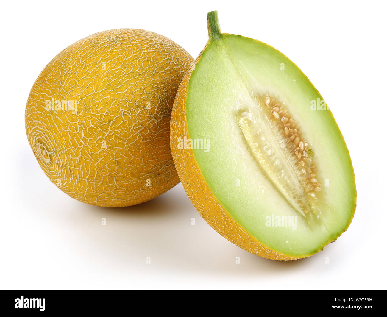 Whole and sliced ripe melon fruits isolated on white background Stock ...