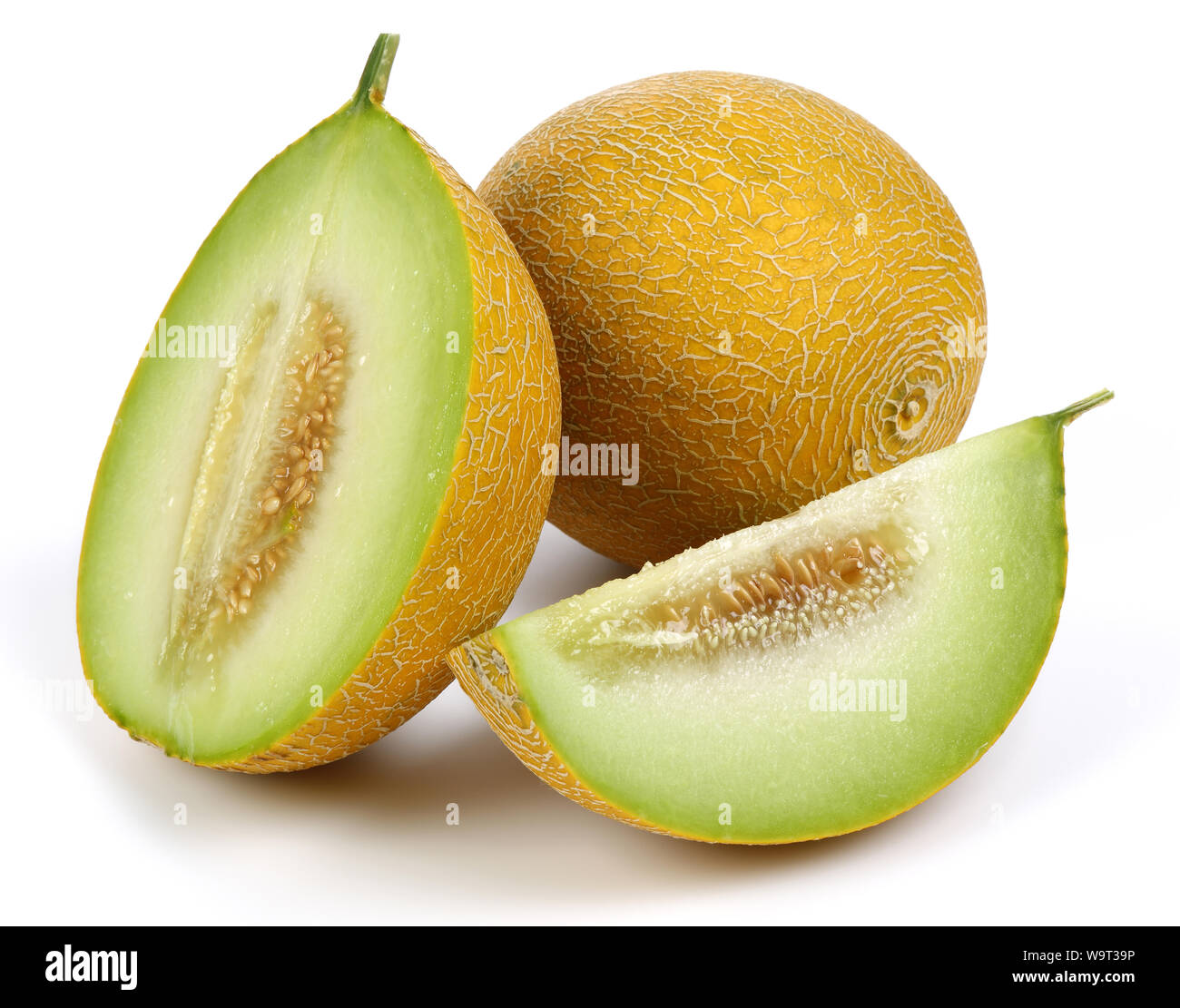 Whole and sliced ripe melon fruits isolated on white background Stock ...